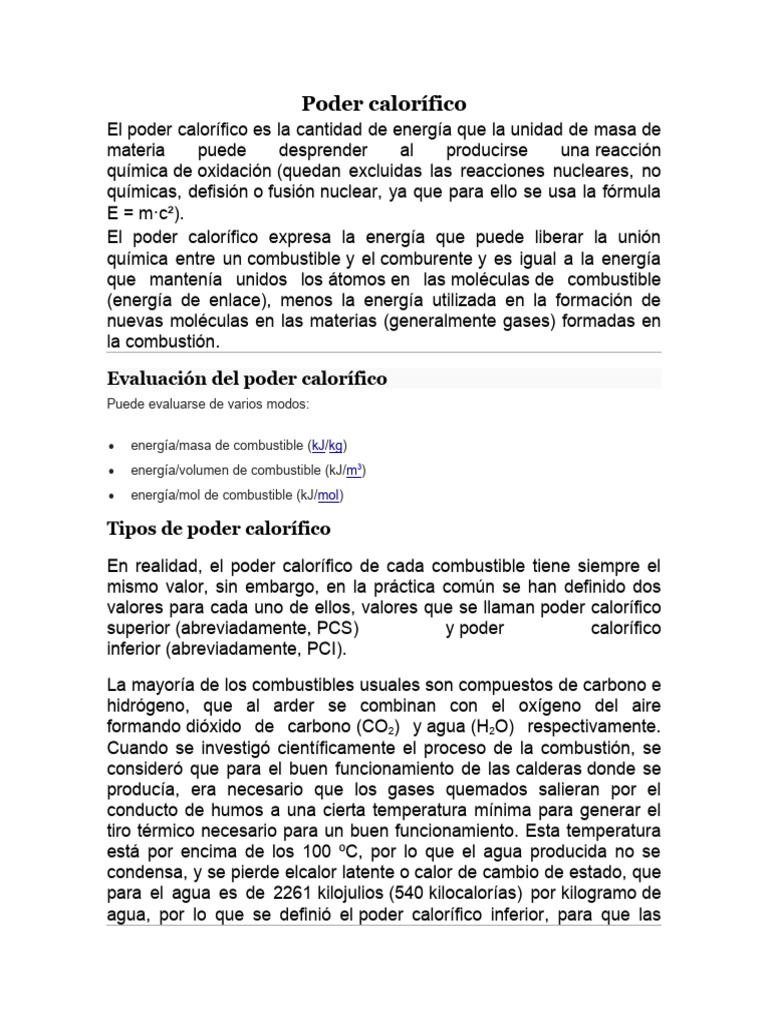 Poder Calorífico | PDF | Física Aplicada e Interdisciplinaria | Procesos industriales
