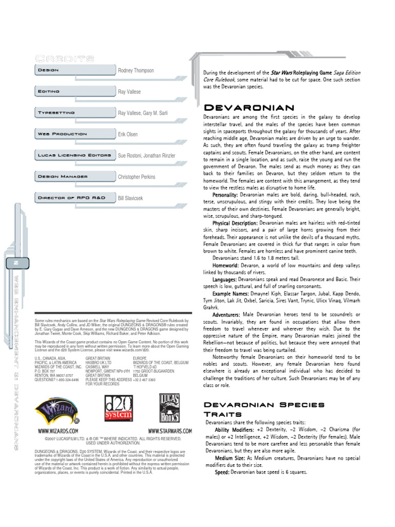SW Saga Edition Extra Characters | PDF | Dungeons & Dragons | Wizards ...