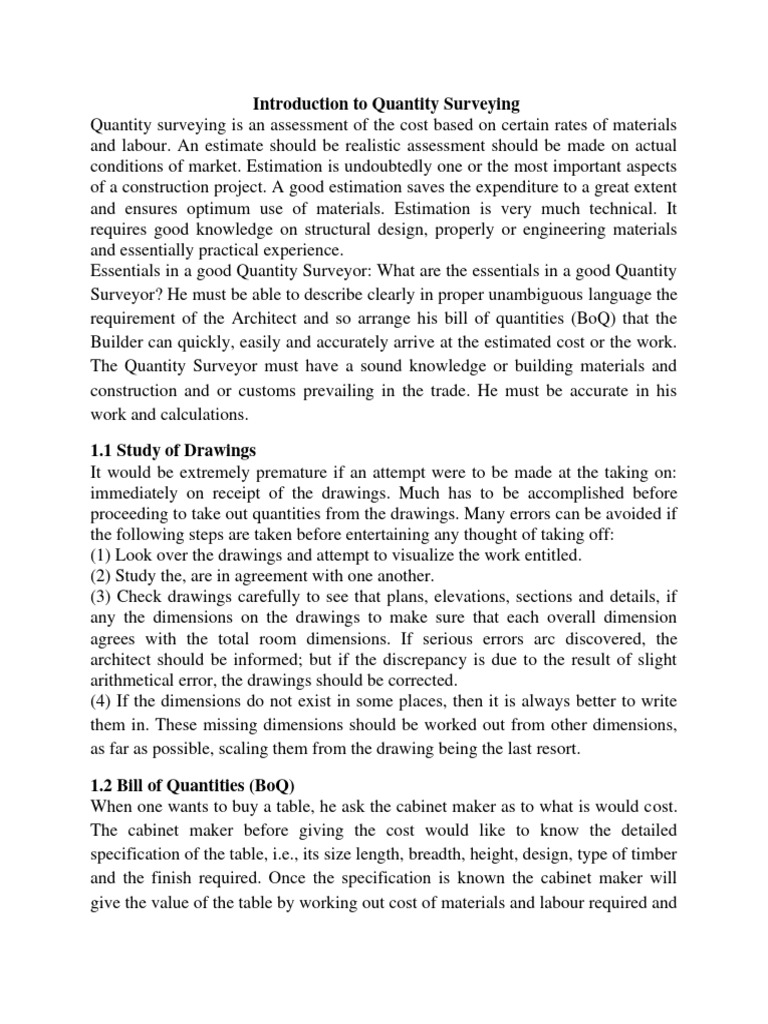 Essentials of Quantity Surveying Basics | PDF | Specification ...