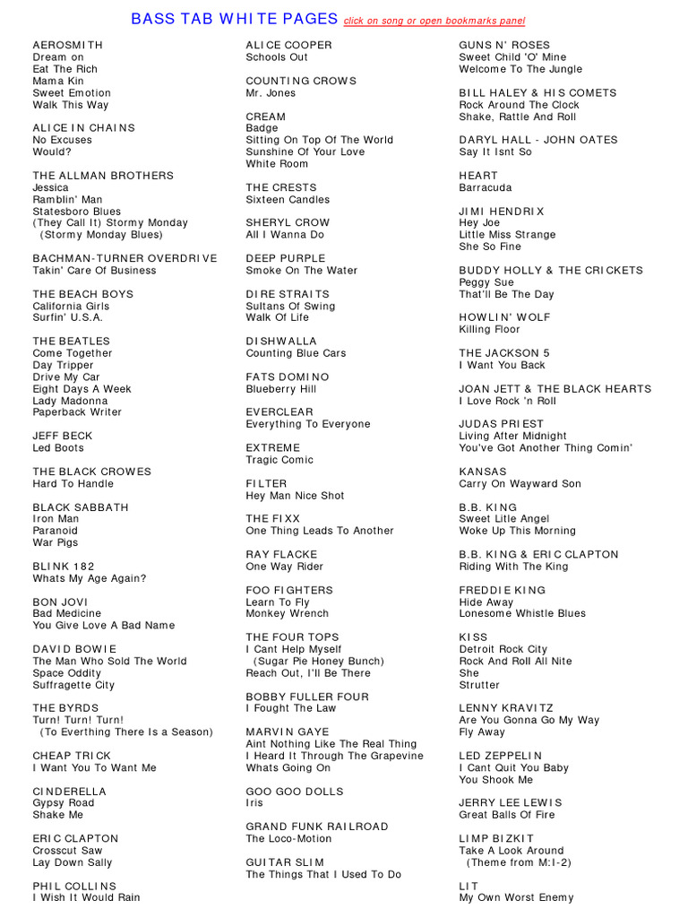 Bass Tab White Pages | PDF | Rock Music | Musicians