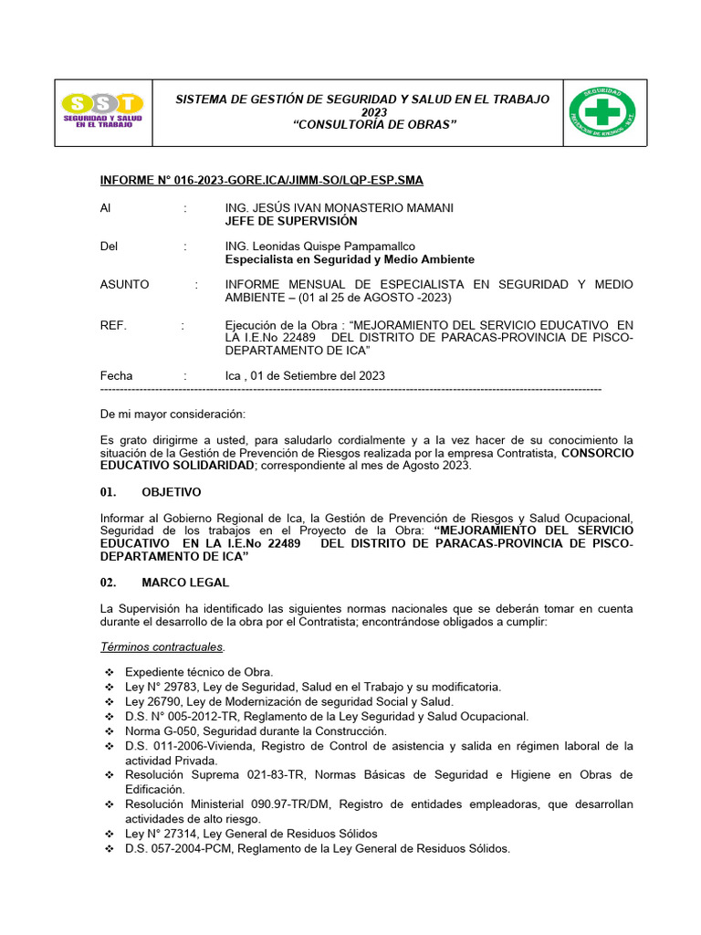 Inf 016 Mensual Esp Ssoma Superv | PDF | Seguridad y salud ocupacional Inf 016 Mensual Esp Ssoma Superv | PDF | Seguridad y salud ocupacional