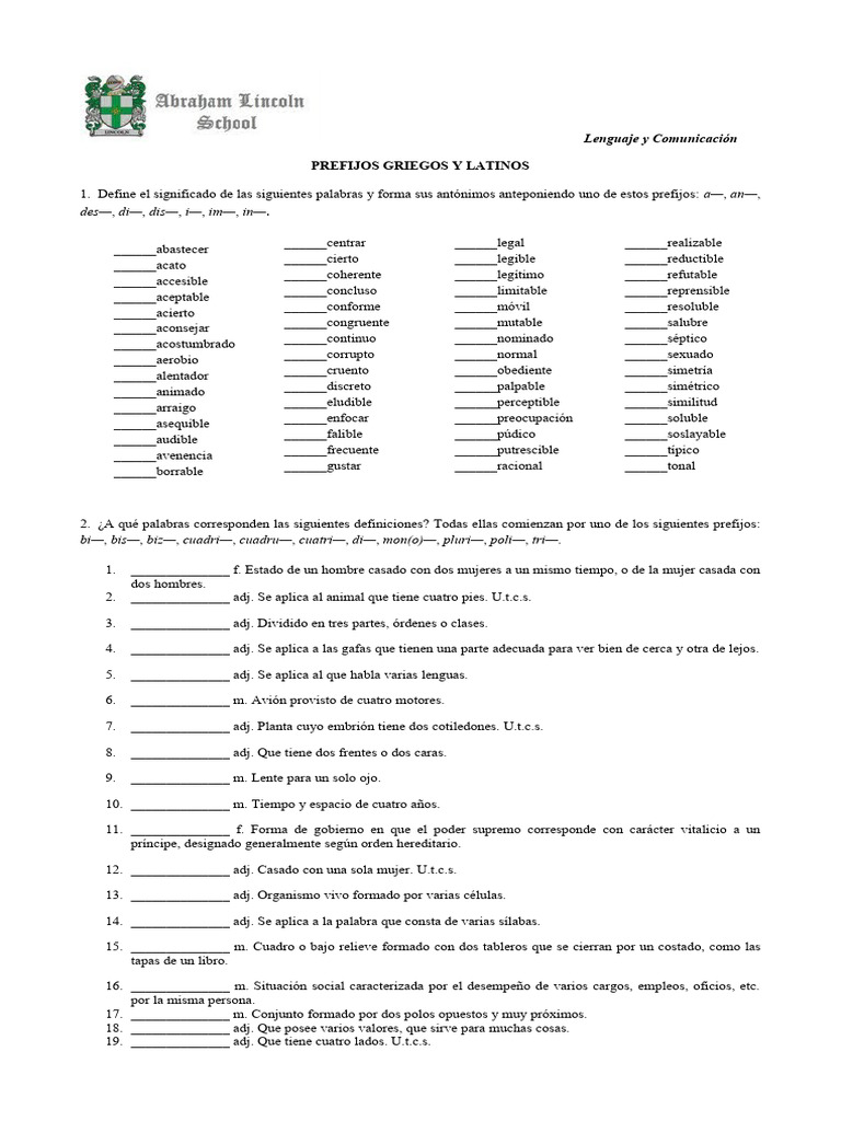 Guía Prefijos Griegos y Latinos | PDF