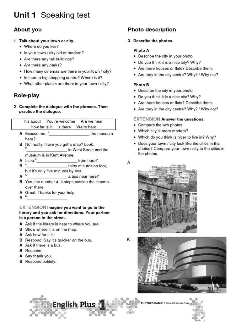Unit 1 Speaking Test | PDF