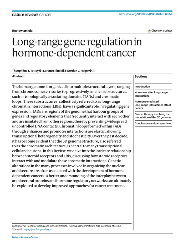 Long Range Gene Regulation in Hormone-Dependent Cancer | PDF | Chromatin | Gene Expression