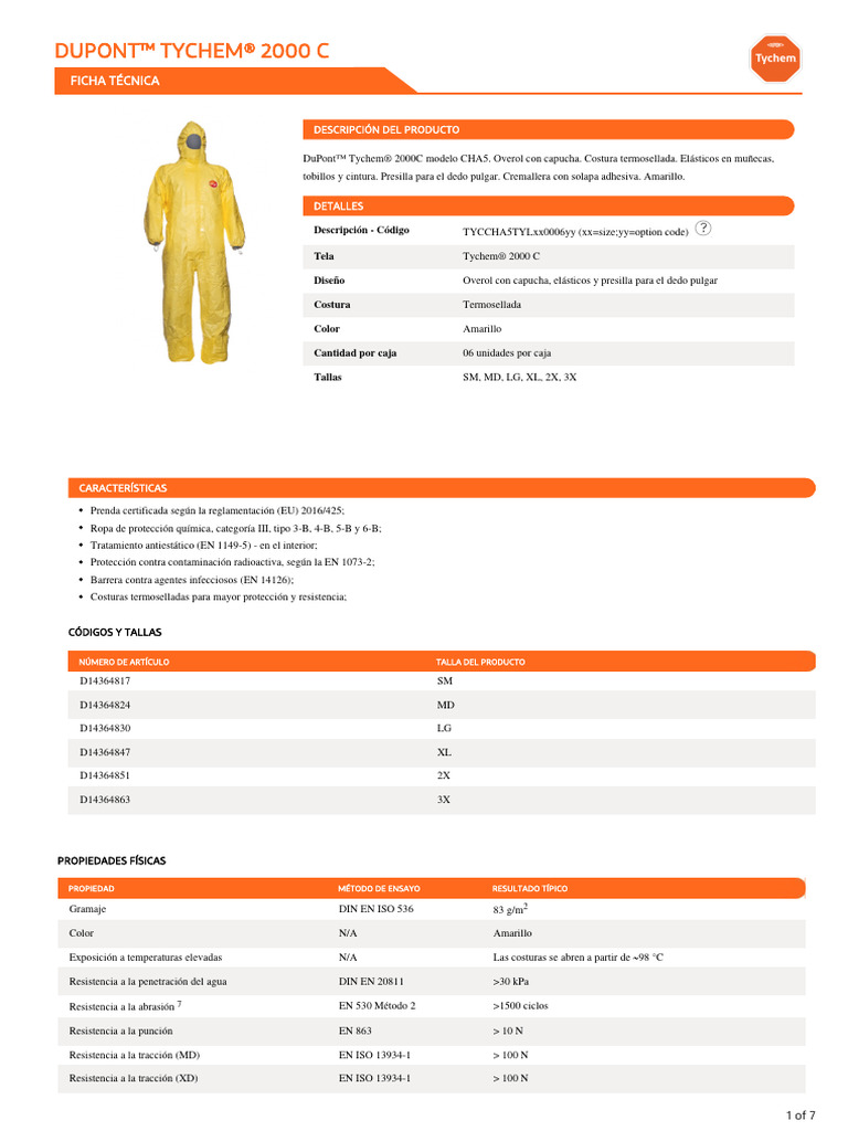 Dupont Tychem C Cha5t - AR | PDF