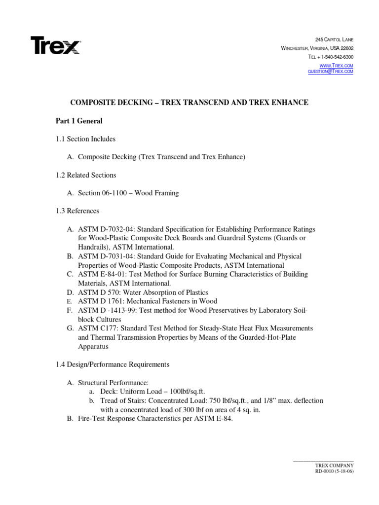 Trex Composite Decking Specifications Transcend Enhancepdf | PDF | Lumber | Building Materials