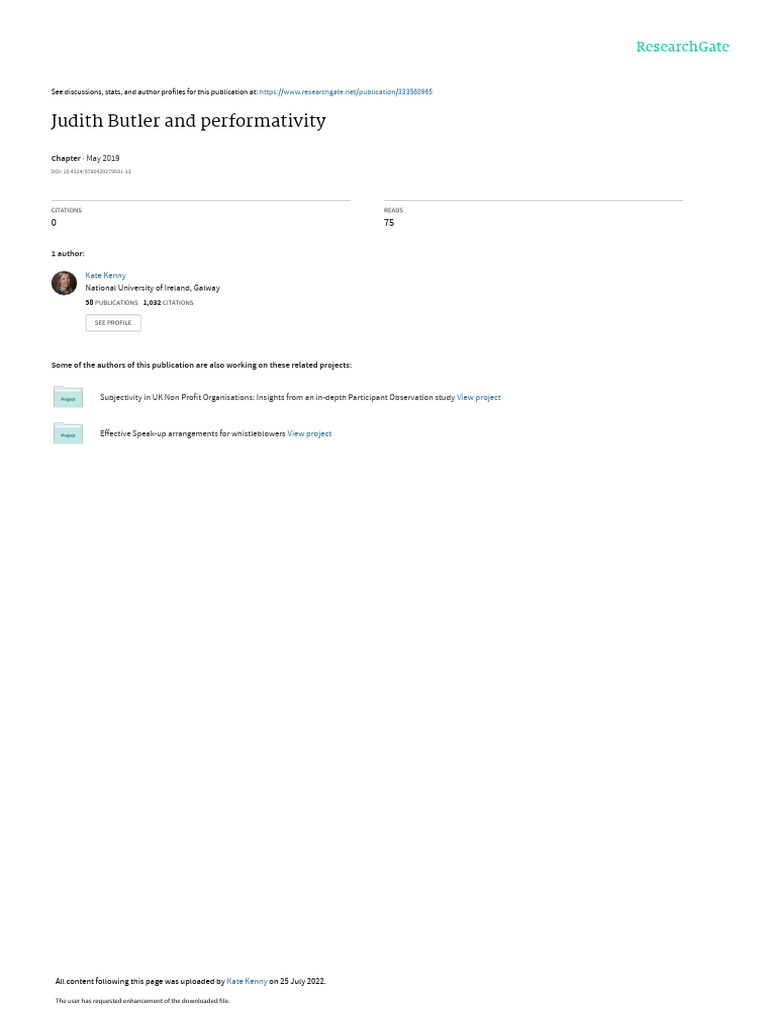 Judith Butler and Performativity | PDF | Discourse | Gender