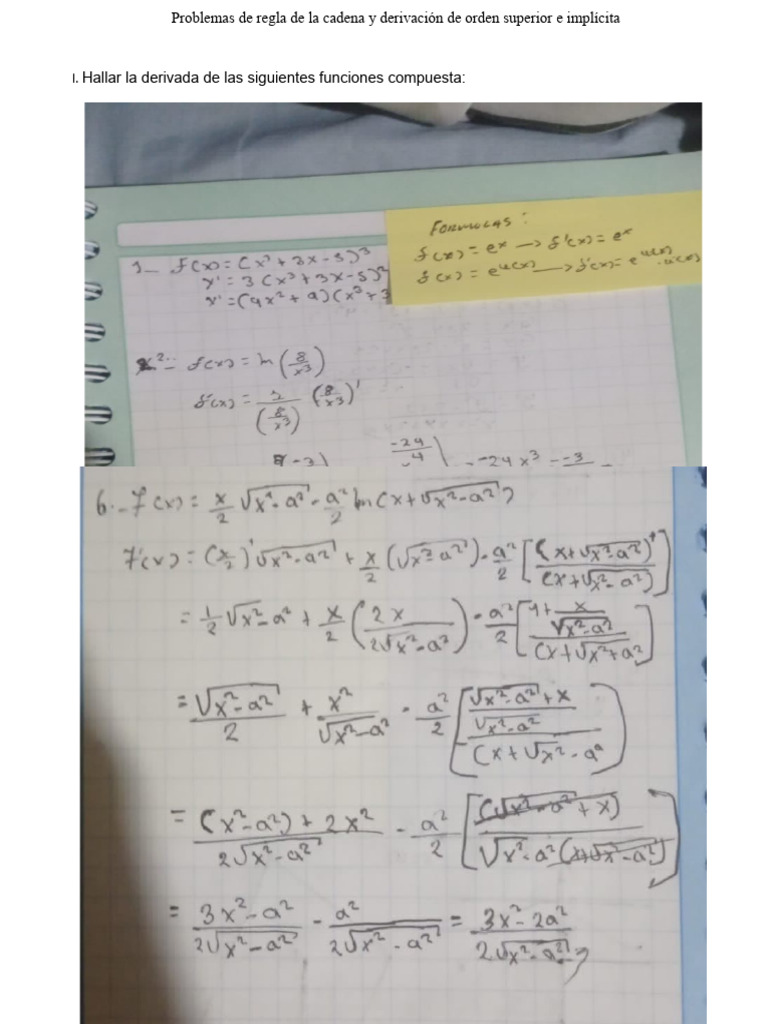 Practica 2-Regla de La Cadena, Derivada de Orden Superior e Implicita3 | PDF