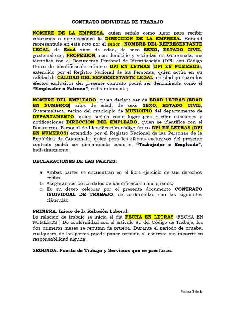 Formato de Contrato Laboral | PDF