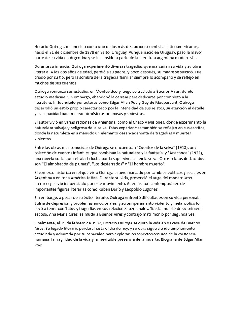 La Tragedia en la Obra de Quiroga | PDF | Edgar Allan Poe