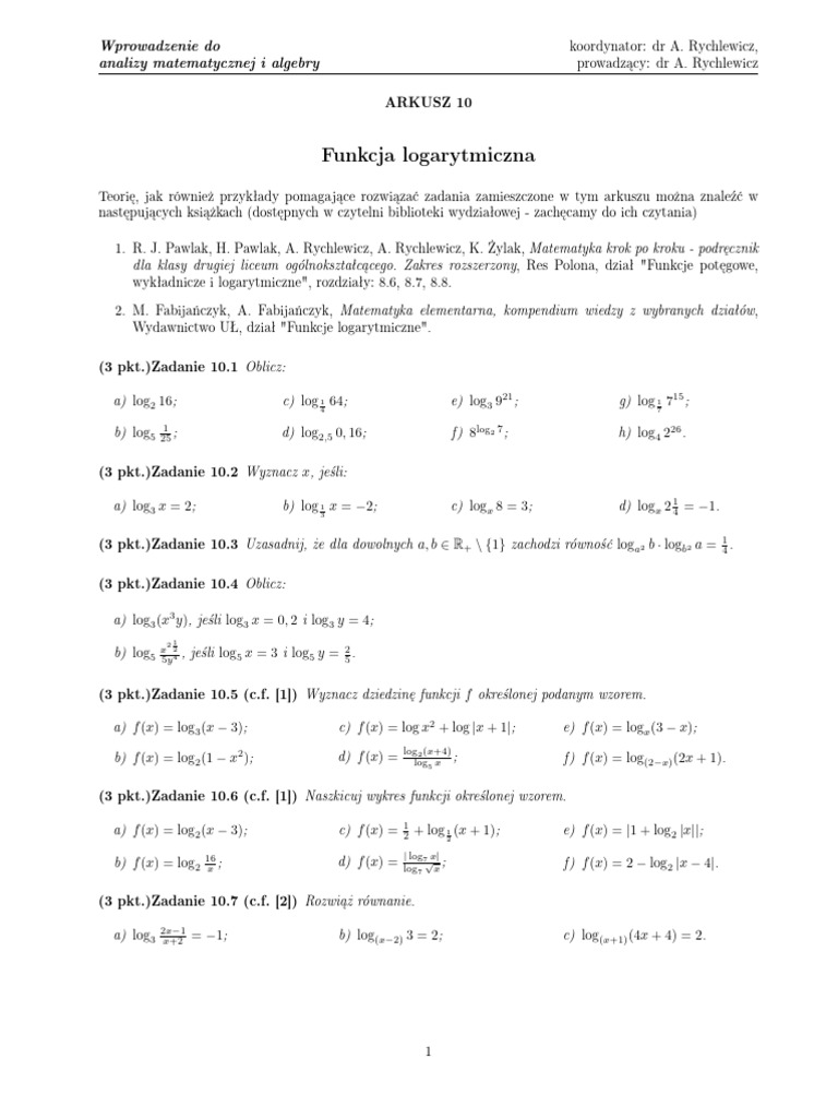 Funkcja-Logarytmiczna ROZSZERZENIE | PDF