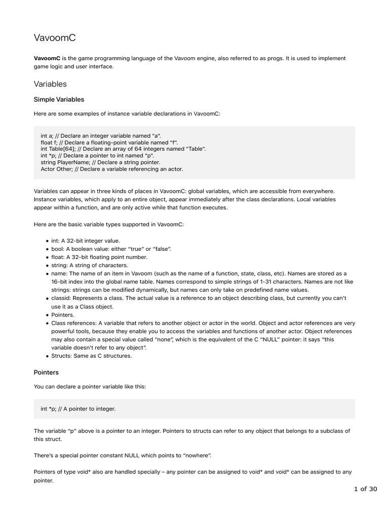 VavoomC Language Guide | PDF | Teaching Methods & Materials | Computers