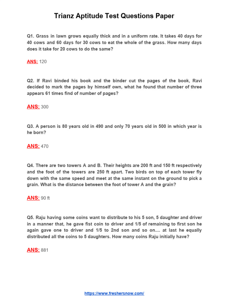 Trianz Aptitude Test Questions Paper | PDF