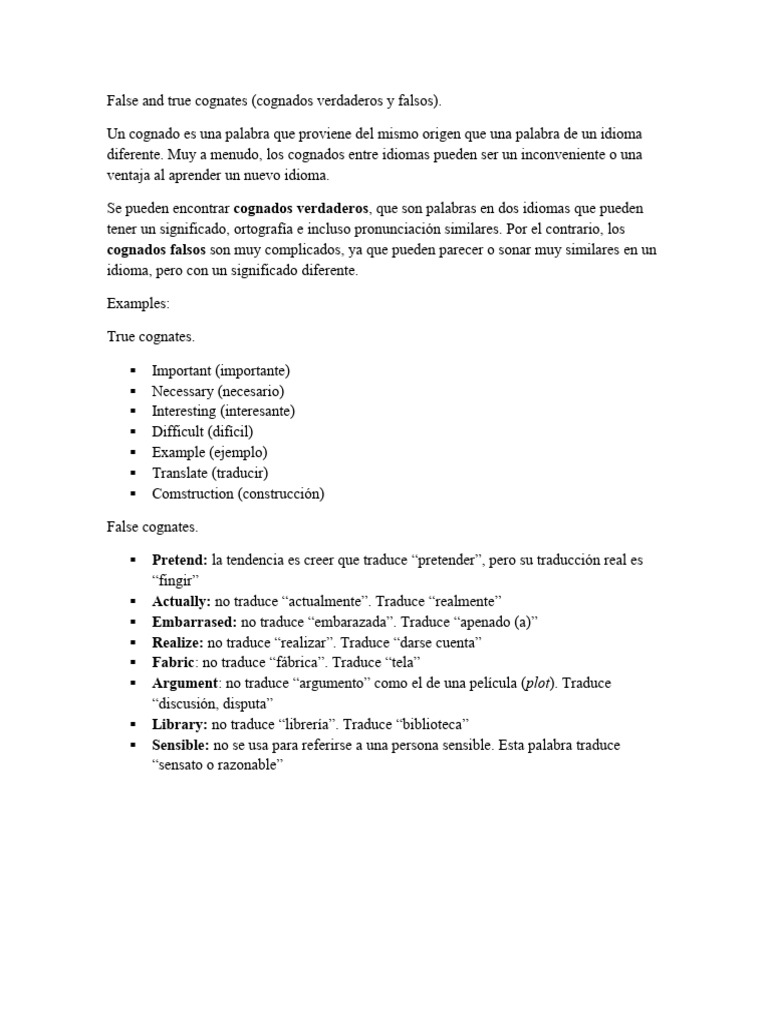 False and True Cognates | PDF