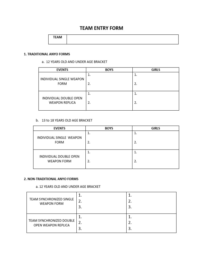 Team Entry Form | PDF