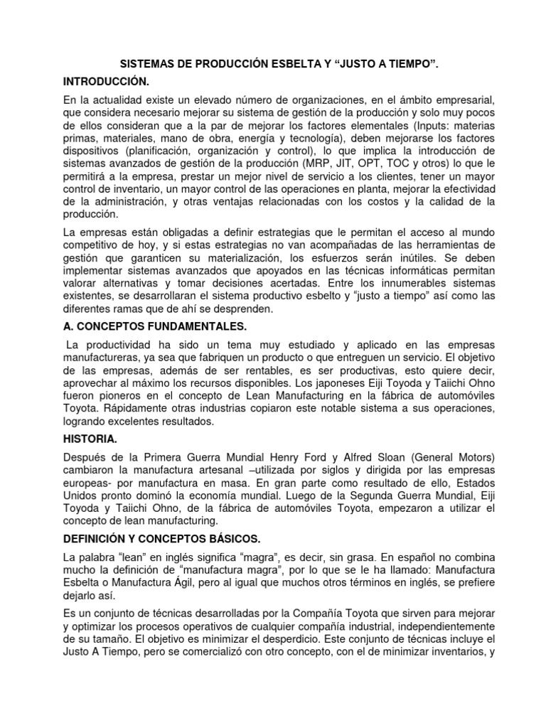 Producción Esbelta y JIT: Claves Empresariales | PDF | Negocios