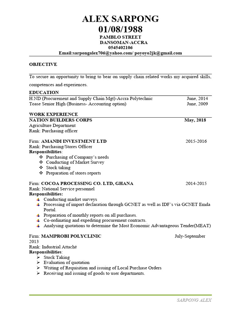 Sarpong CV | Download Free PDF | Procurement | Business Economics