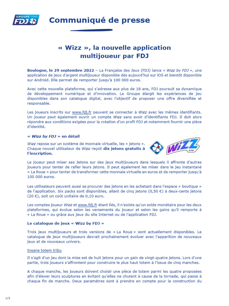 Wizz La Nouvelle Application Multijoueur Par FDJ | PDF | euro