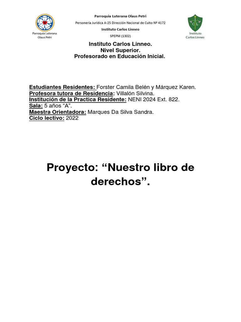PROYECTO - Derechos de Los Niños | PDF | Derechos de los niños | Educación de la primera infancia