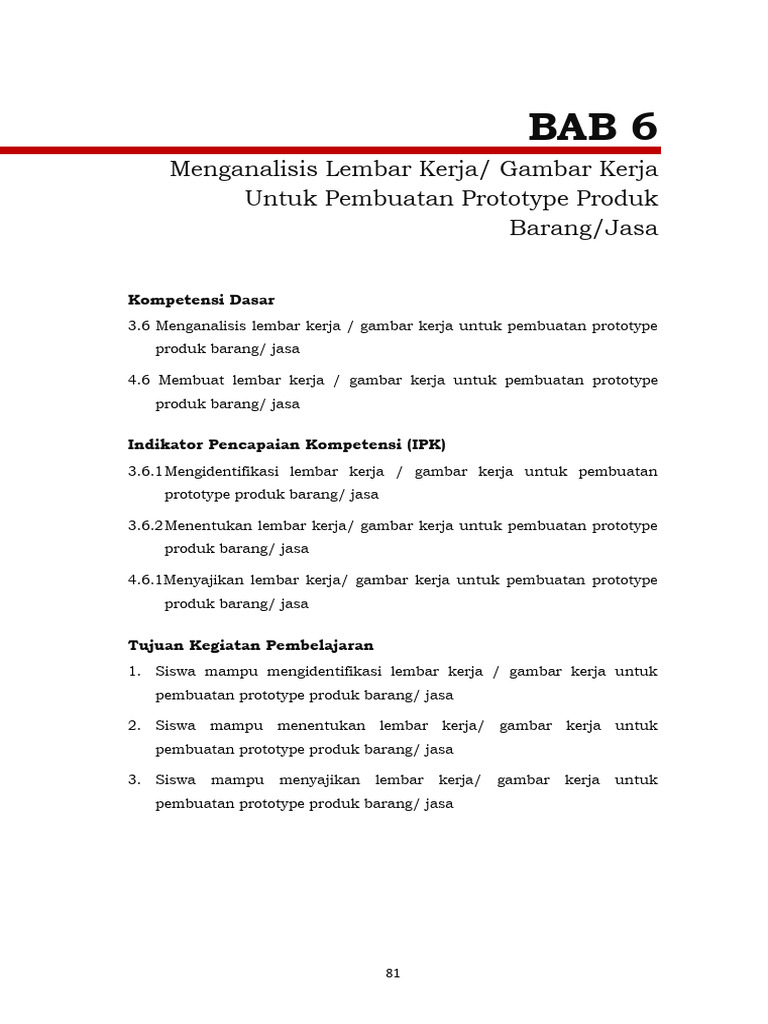 Bab 6 Menganalisis Lembar Kerjagambar Kerja Untuk Pembuatan Prototype Produk Barangjasa | PDF
