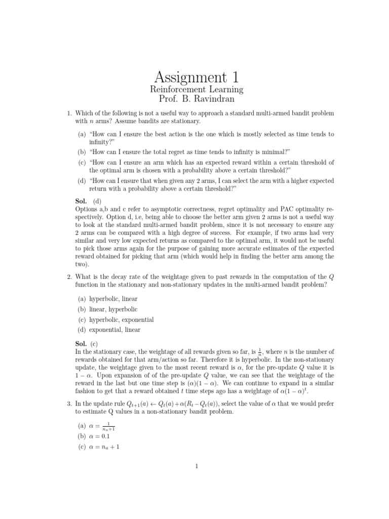 Assignment 1: Reinforcement Learning Prof. B. Ravindran | PDF | Mathematical Analysis | Analysis