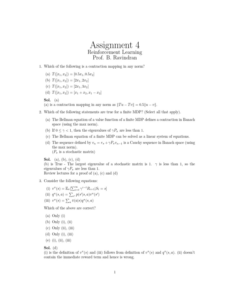 Assignment 4: Reinforcement Learning Prof. B. Ravindran | PDF