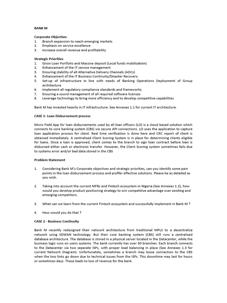 Case Study Questions Product Manager | PDF | Banks | Cloud Computing