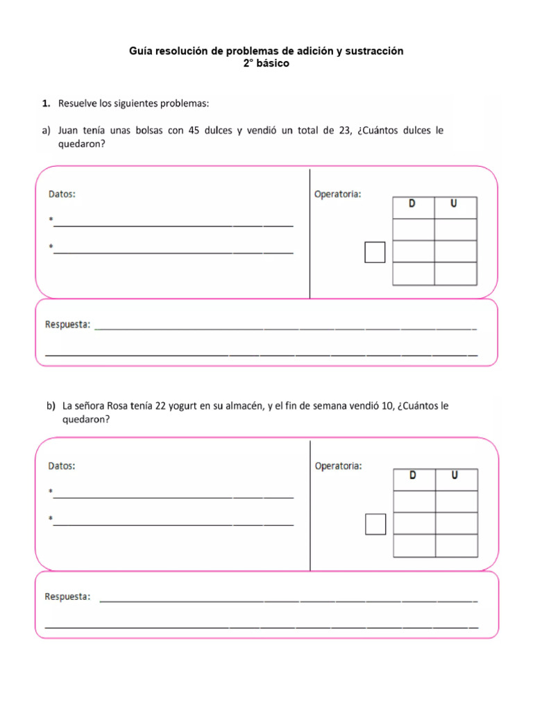 Guía Resolución de Problemas (Sumas y Restas) | PDF