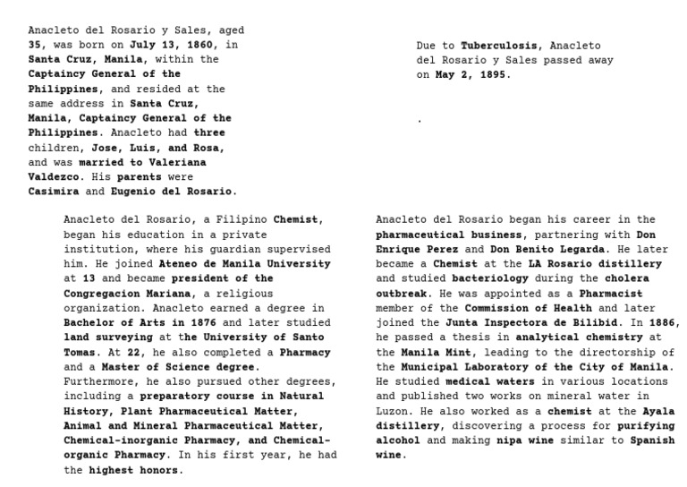 Anacleto Del Rosario y Sales, Aged 35, Was Born On July 13, 1860, in ...