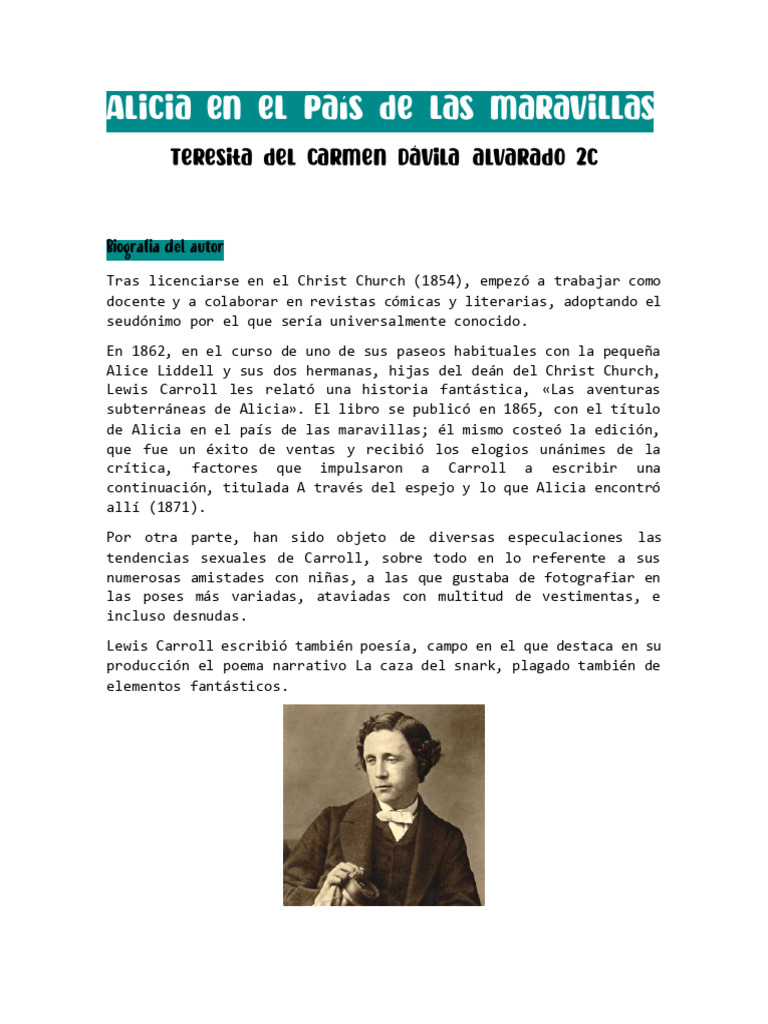Alicia en El Pais de Las Maravillas | PDF | Las aventuras de Alicia en ...