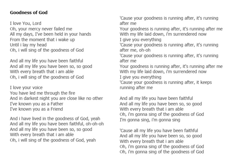 Goodness of God Lyrics and Themes | PDF