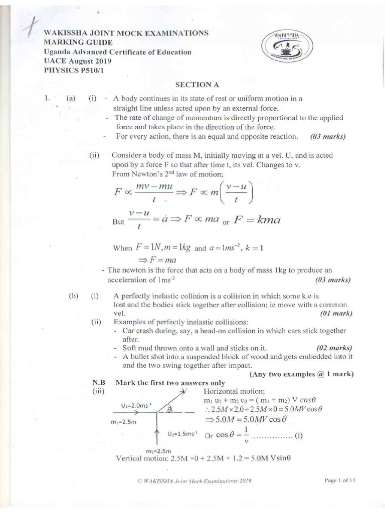 S.6 Physics Paper 1 Wakissha 2019 Marking Guide (2) | PDF
