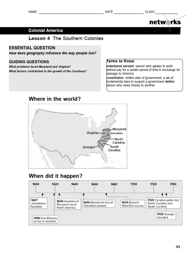 Week 10 8th Grade Colonial America The Southern Colonies Unit 2 | PDF ...
