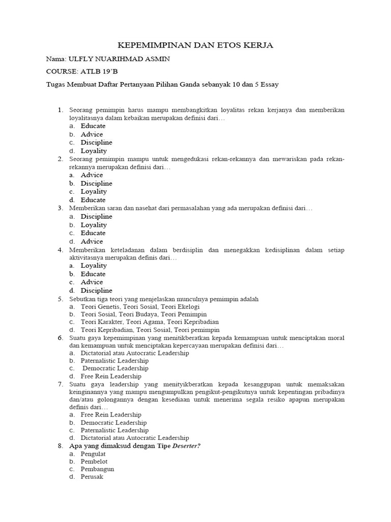KEPEMIMPINAN DAN ETOS KERJA (Ulfly) | PDF