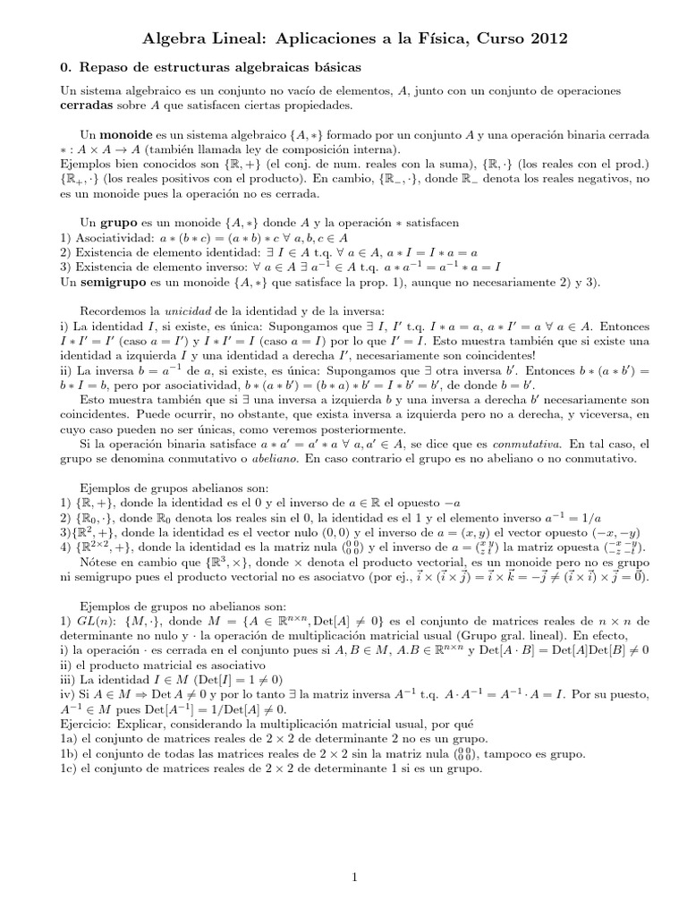 Algebra Lineal Apunte | PDF | Espacio vectorial | Grupo (Matemáticas)