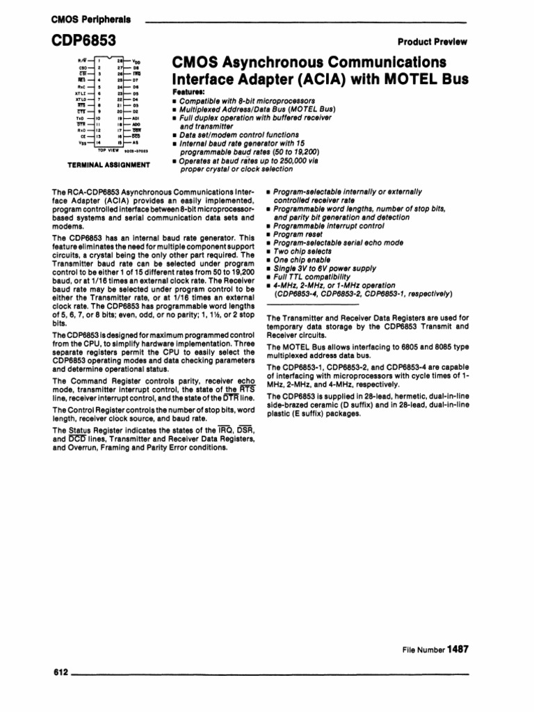 Cdp6853 CIA Datasheet | PDF | Input/Output | Central Processing Unit
