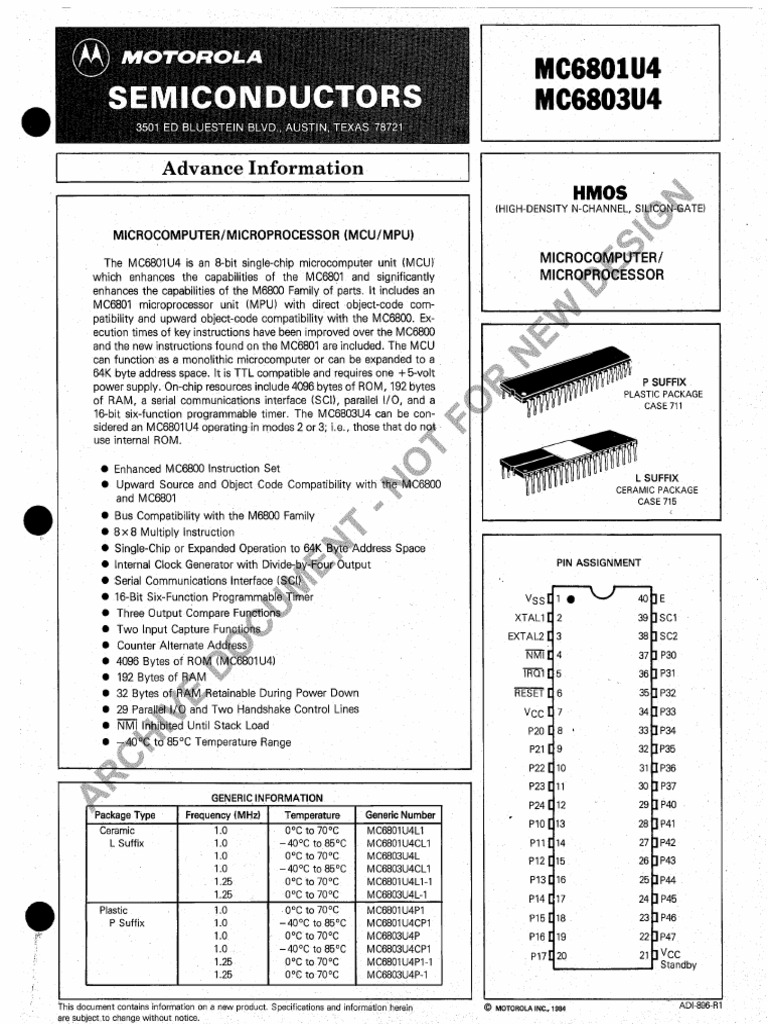MC6803U4 DataSheet Archive | PDF | Microcontroller | Computer Science