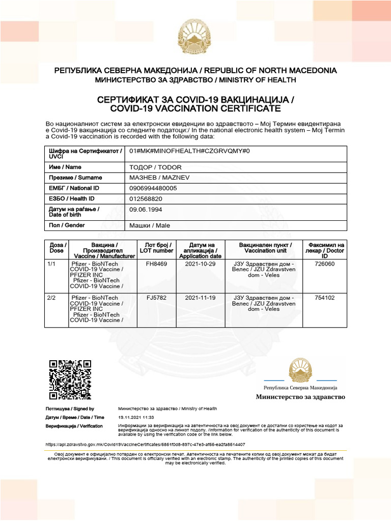 C Ovid 19 Vaccine Certificate Pdf