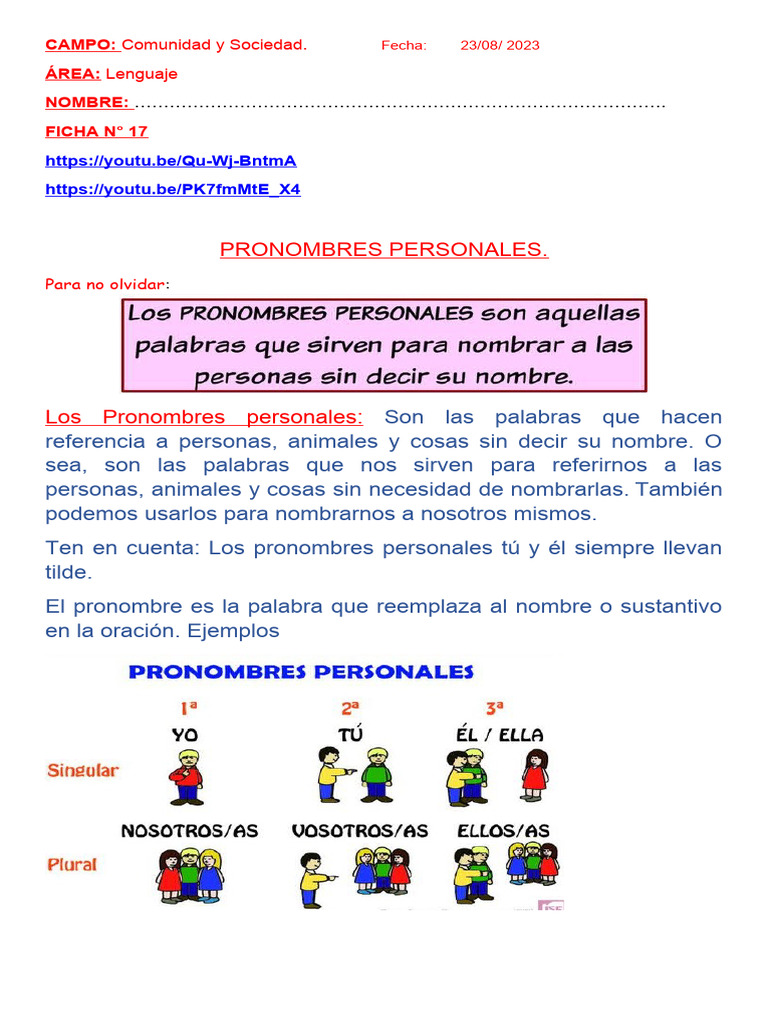 Ejercicios de Pronombres Personales | PDF