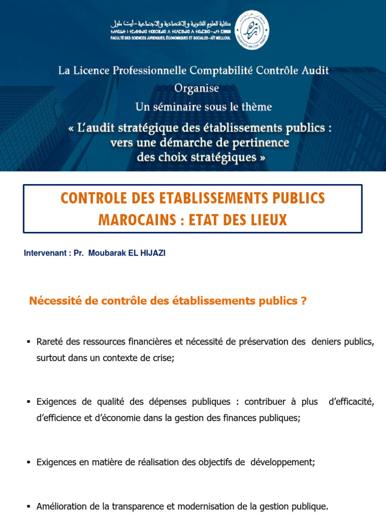 Présentation Du Pr. Moubarak EL HIJAZI | PDF | Audit | Gouvernance