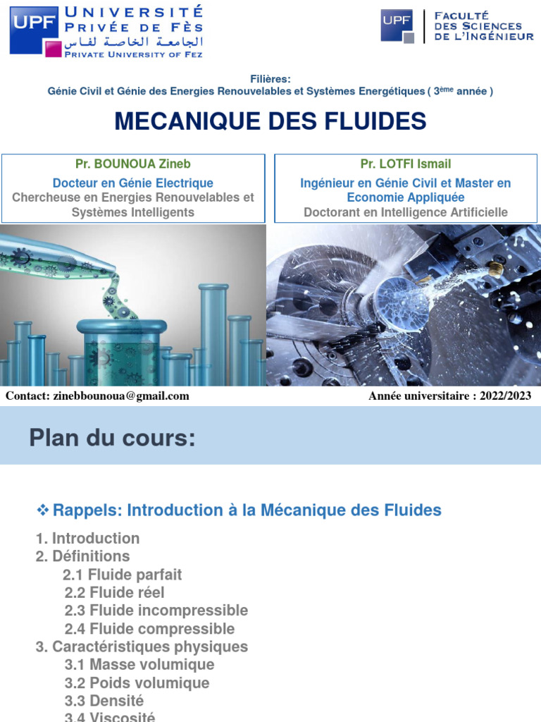 Cours Mécanique Des Fluides | PDF | Dynamique des fluides | Fluide
