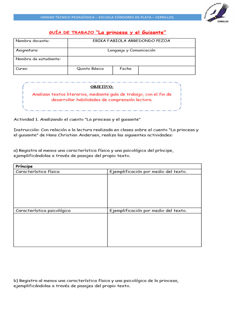 Guía La Princesa y El Guisante | PDF | Sicología | Aprendizaje