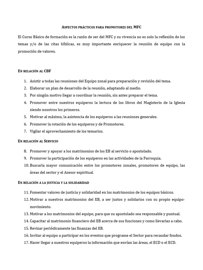 Aspectos Prácticos para Promotores Del MFC | PDF