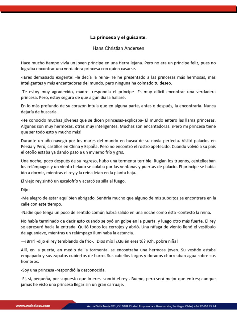 Texto La Princesa y El Guisante | PDF