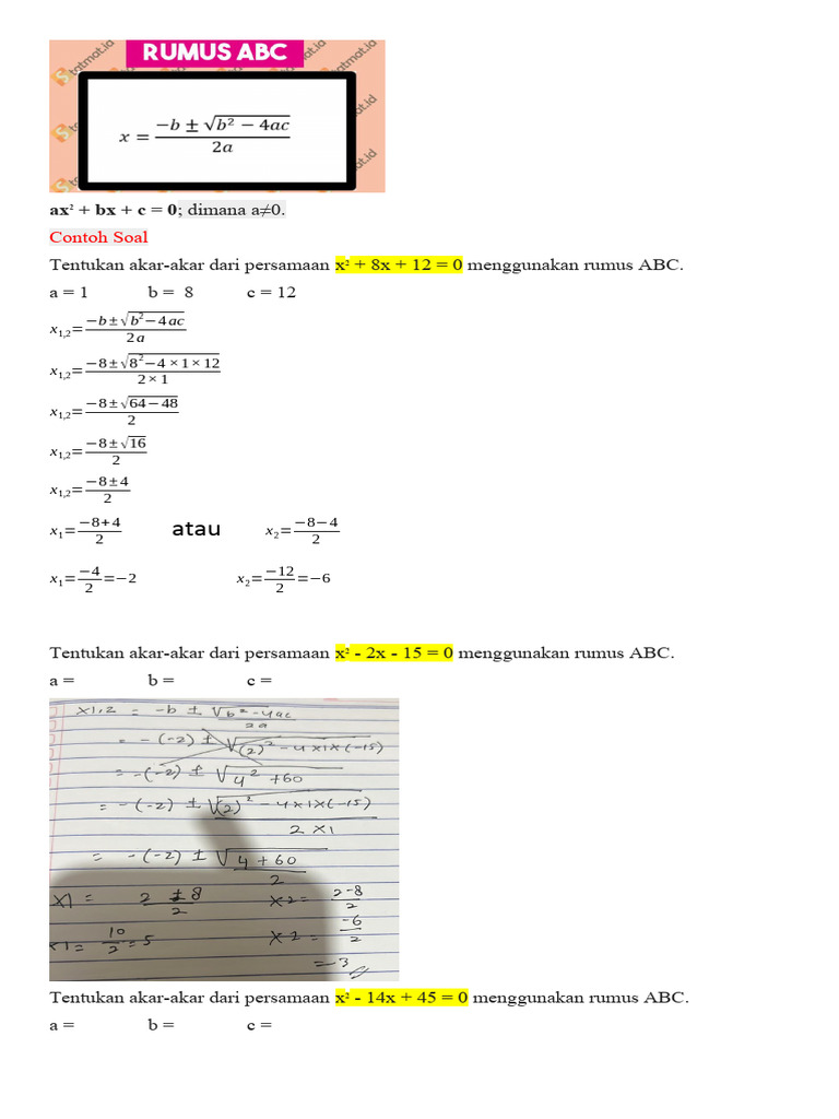 Mat 7. Pemfaktoran Dengan Rumus ABC | PDF