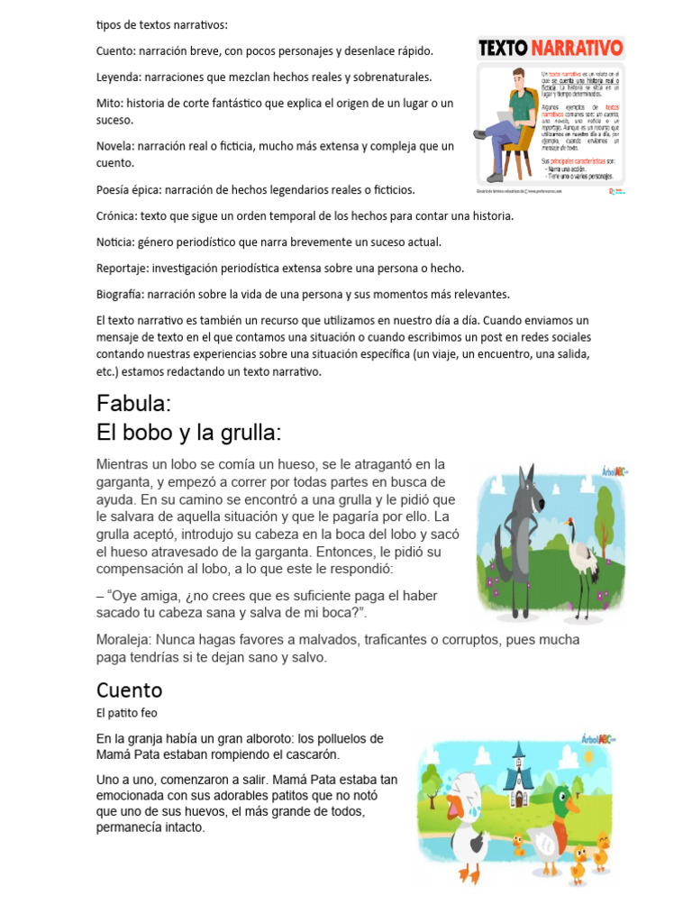Tipos de Textos Narrativos y Ejemplos | PDF | Narración | Cuentos