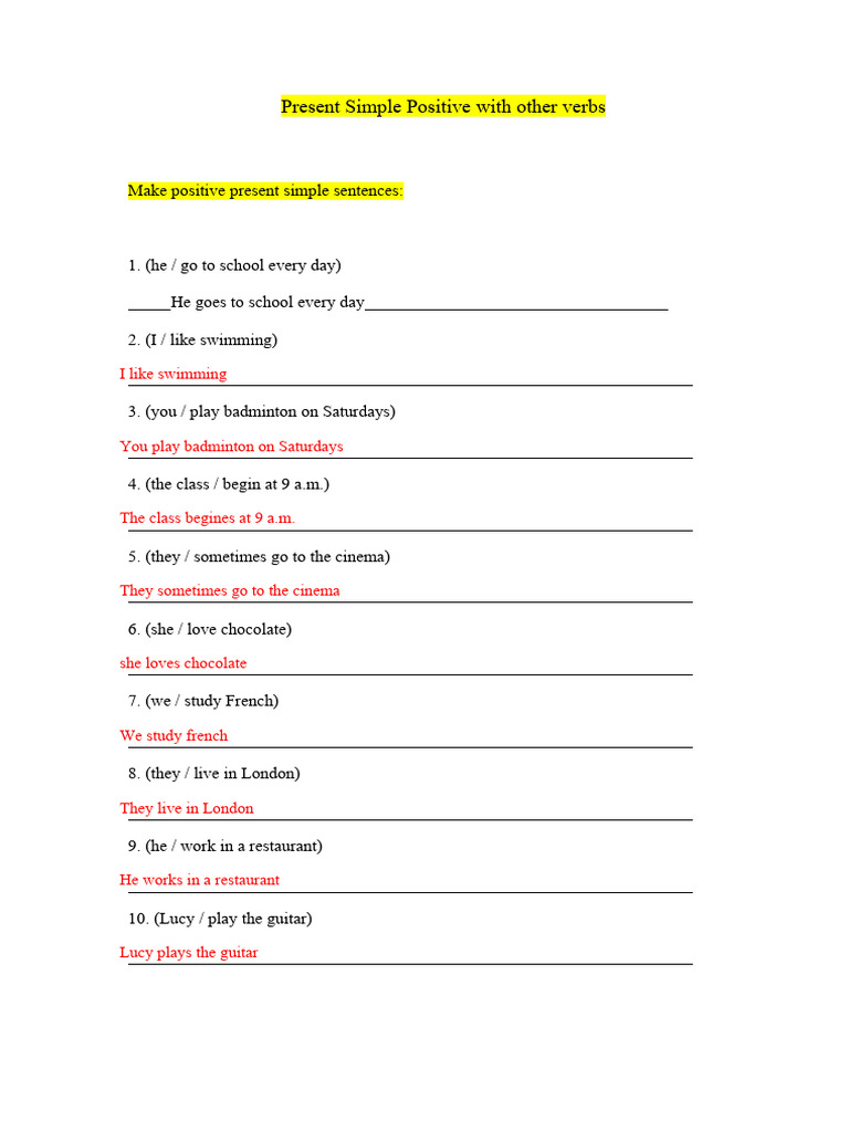 Present Simple Form Other-Verbs Positive 1 | PDF