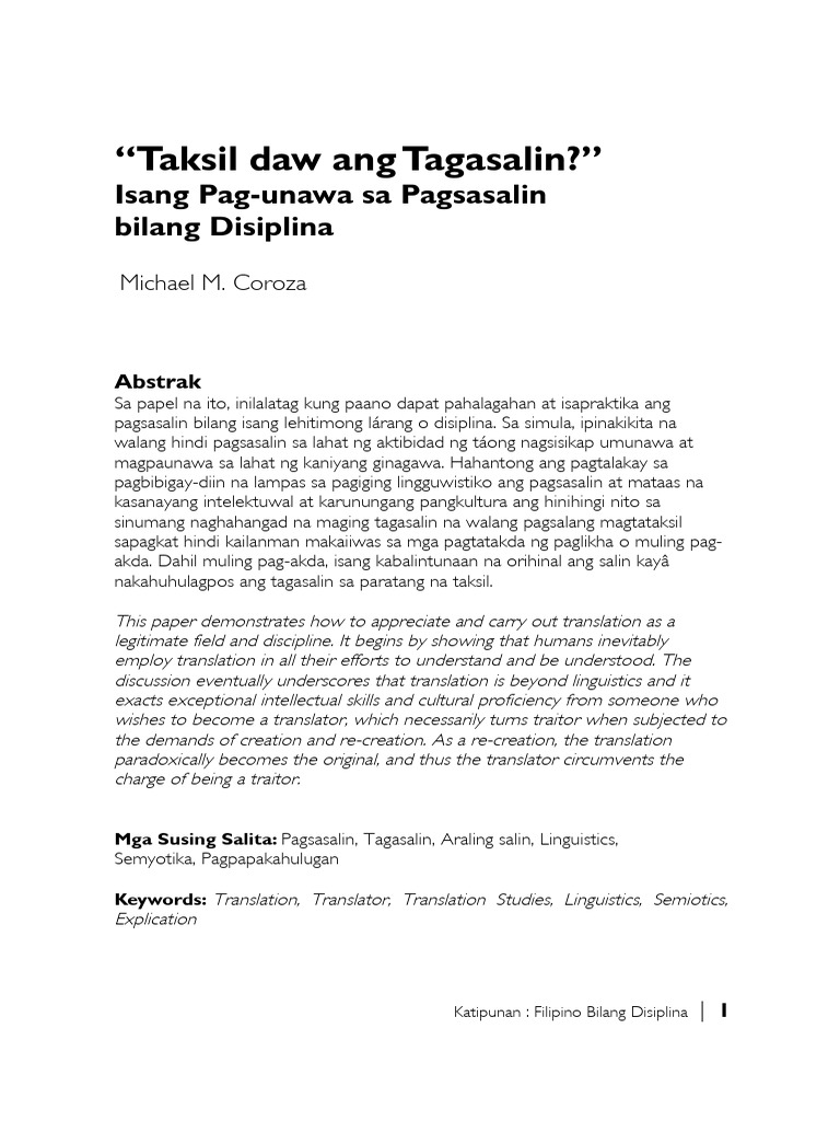 Taksil Daw Ang Tagasalin | PDF Taksil Daw Ang Tagasalin | PDF