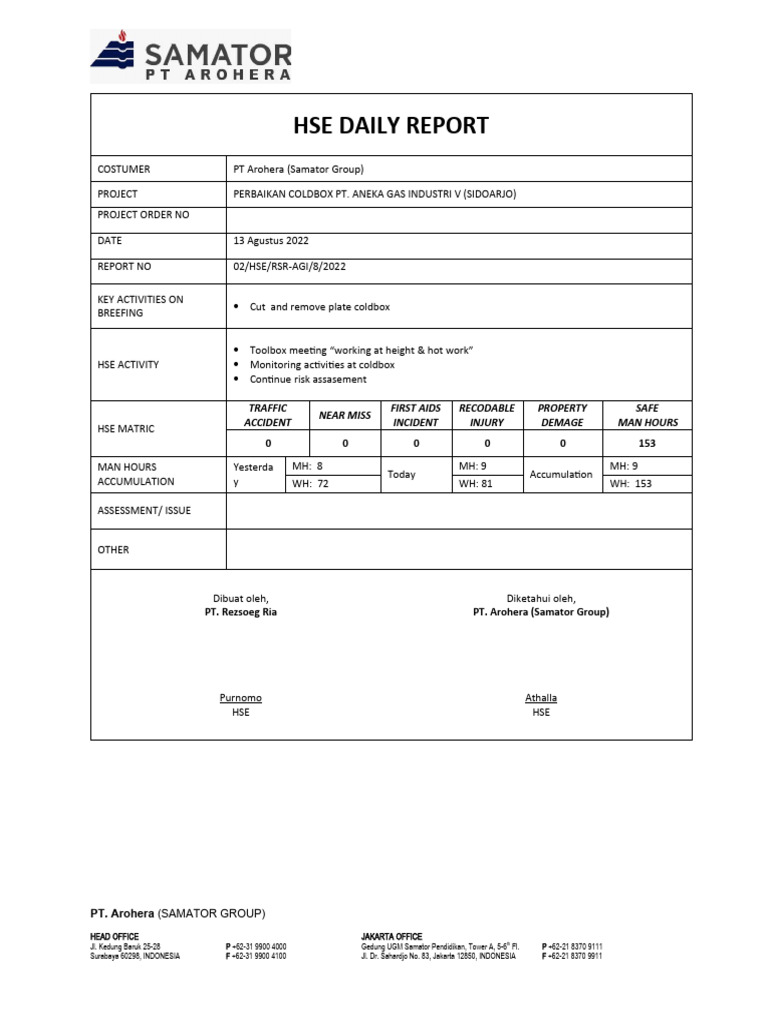 20220813 Hse Daily Report Day2 | PDF | Safety