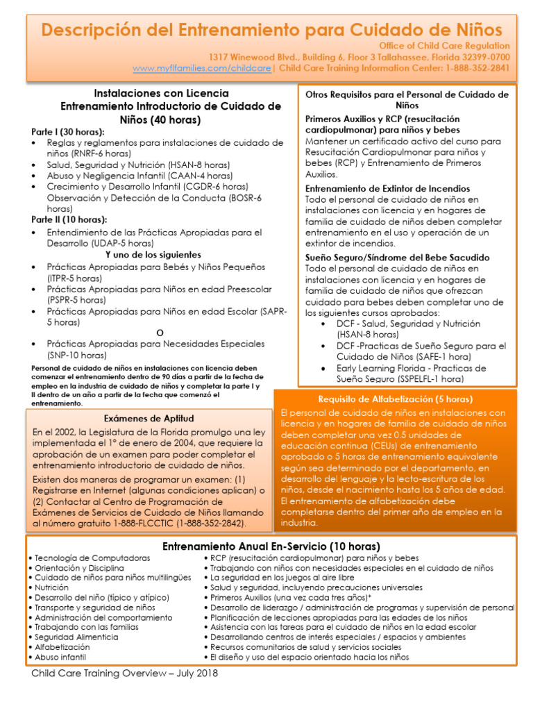 Child Care Training Overview Fact Sheet-Spanish | Descargar gratis PDF | Desarrollo infantil ...